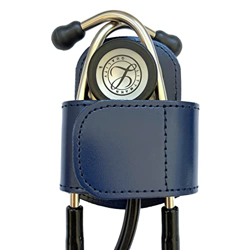 Stethoscope Holder with Velcro Closure and Padded Hip/Belt Clip (Navy) for Littmann - Genuine Leather Universal Stethoscope Holster