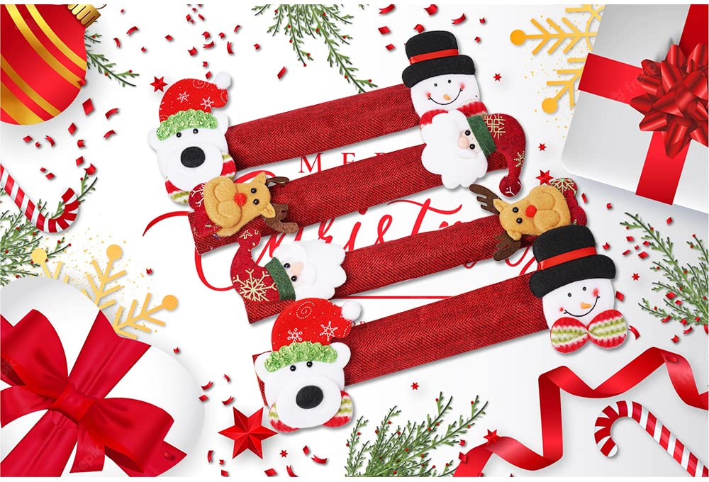 Christmas Fridge Handle Covers Santa Refrigerator Door Handle Cover Kitchen Appliance Oven Door Handle Xmas Decor for Christmas Decorations Red