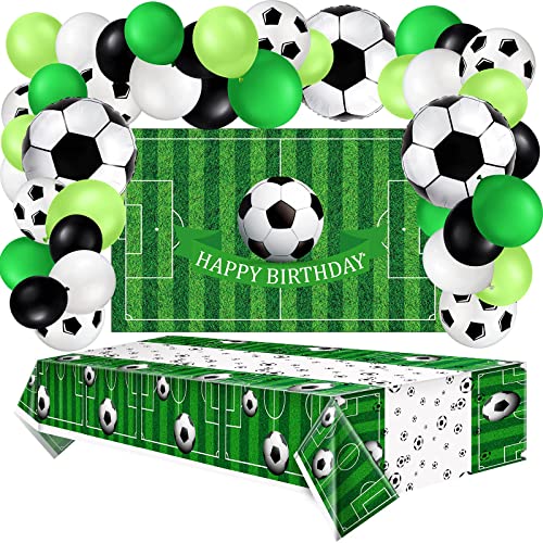 86 Pieces Soccer Birthday Party Decorations Supplies Include Soccer Birthday Party Backdrop Plastic Soccer Table Covers Soccer Balloon Garland for Soccer Event Birthday Party