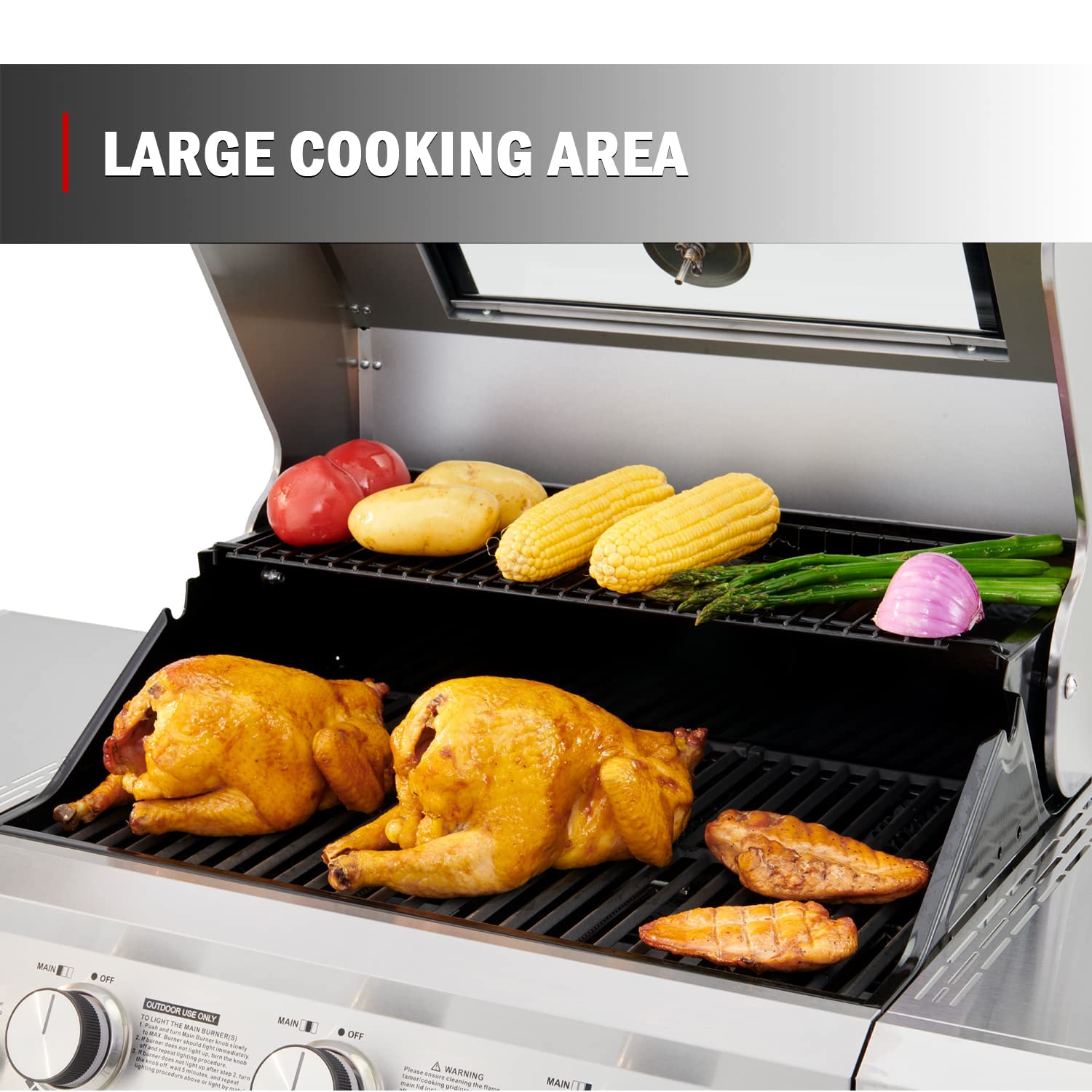 Monument Grills Larger 3-Burner Propane Gas Grills Barbeque Stainless Steel Heavy-Duty Cabinet Style with BBQ Cover (2 Items)
