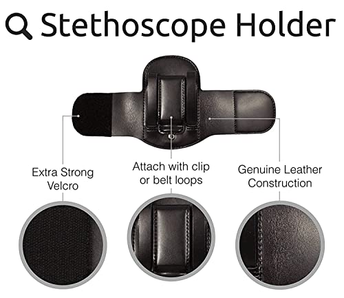 Stethoscope Holder with Velcro Closure and Padded Hip/Belt Clip (Navy) for Littmann - Genuine Leather Universal Stethoscope Holster