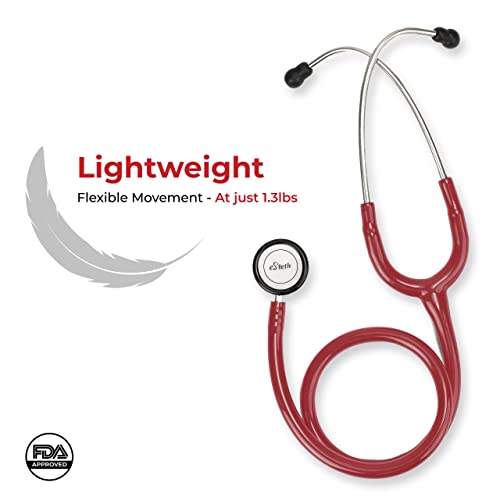 eSteth Pediatric Stethoscope - Ultra Sensitive Dual-Head Chest Piece for Monitoring Amplified Heart, Lung Sounds - Flexible Stethoscope Tubing - Extra Ear Tips & Non-Chill Ring - 32" Long, Cherry Red