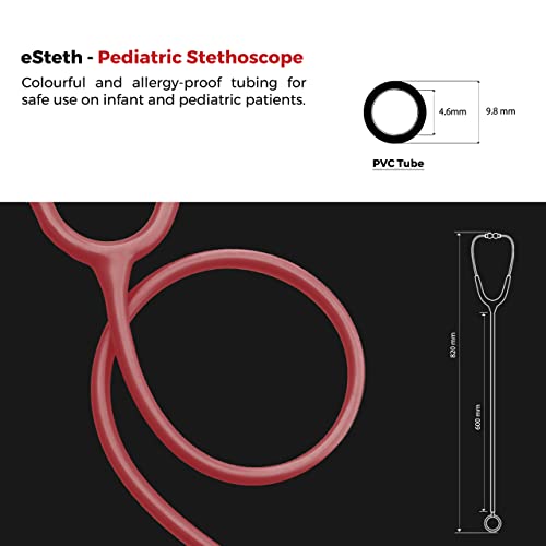 eSteth Pediatric Stethoscope - Ultra Sensitive Dual-Head Chest Piece for Monitoring Amplified Heart, Lung Sounds - Flexible Stethoscope Tubing - Extra Ear Tips & Non-Chill Ring - 32" Long, Cherry Red
