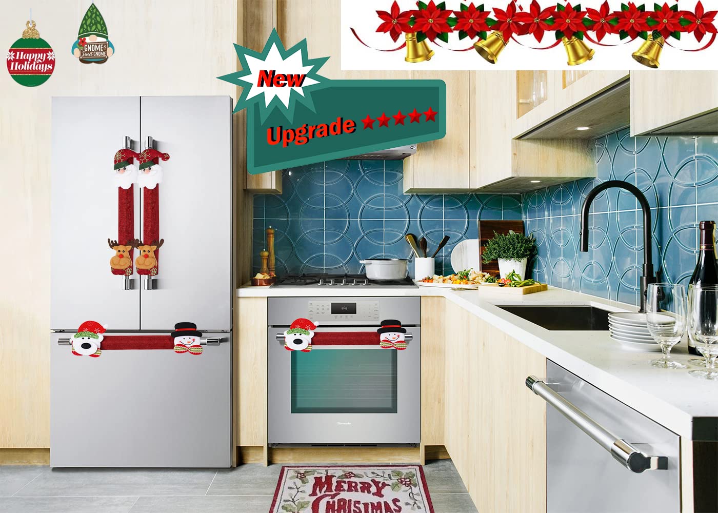 Christmas Fridge Handle Covers Santa Refrigerator Door Handle Cover Kitchen Appliance Oven Door Handle Xmas Decor for Christmas Decorations Red