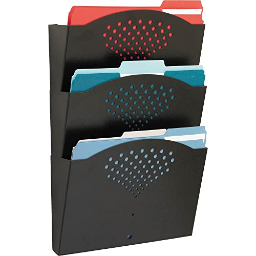 Safco Products Steel Three Pocket Letter Size Flush Mount Wall Rack 3172BL, Black Powder Coat Finish, Durable Commercial-Steel Construction
