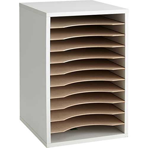 Safco Products Wood Adjustable Literature Organizer, 36 Compartment 9424GR, Gray & Vertical Desktop Sorter, 11 Compartment 9419GR, Gray, Letter-Size Shelves, Durable Laminate Finish