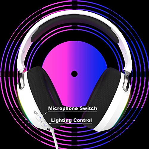 targeal PC Gaming Headset with Microphone for PS5/PS4/Switch/PC/Laptop/Mac - USB Wired 7.1 Surround Sound Gamer Headphone with Noise Canceling Mic - 4 Modes RGB- White Headset