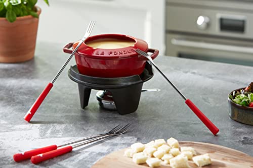 Kuhn Rikon Swiss Cross 6 Piece Cheese fondue Forks, Small, Silver/Red