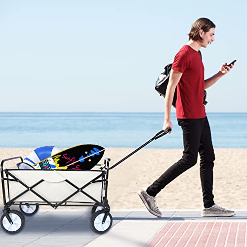 YSSOA Portable Rolling Folding Garden Cart with 360 Degree Swivel Anti-Slip Wheels & Adjustable Handle, 220lbs Weight Capacity, White
