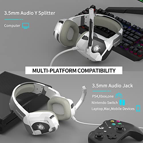PHOINIKAS Gaming Headset for PS4, Xbox One, PC, Laptop, Mac, Nintendo Switch, 3.5MM PS4 Headset with Mic, Over Ear Headset, Noise-Cancelling Headset, Bass Surround, LED Light, Comfort Earmuff - Camo