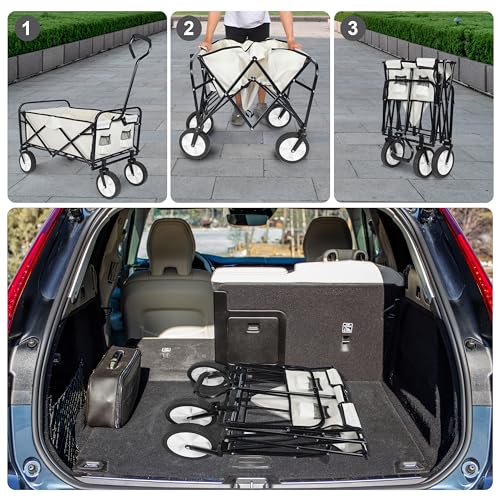 YSSOA Portable Rolling Folding Garden Cart with 360 Degree Swivel Anti-Slip Wheels & Adjustable Handle, 220lbs Weight Capacity, White