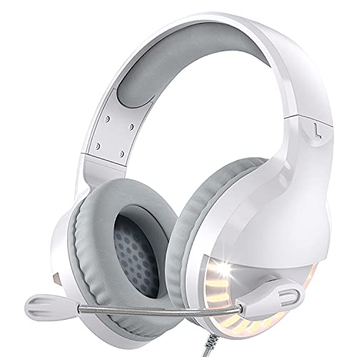 VersionTECH. White Gaming Headset PS5 PS4 Game Headphones Xbox One Gaming Earphones with Mic, LED Lights for PS5/ PS4/ Xbox 1/ PC/Mac Computer/Switch, Kids, Girls