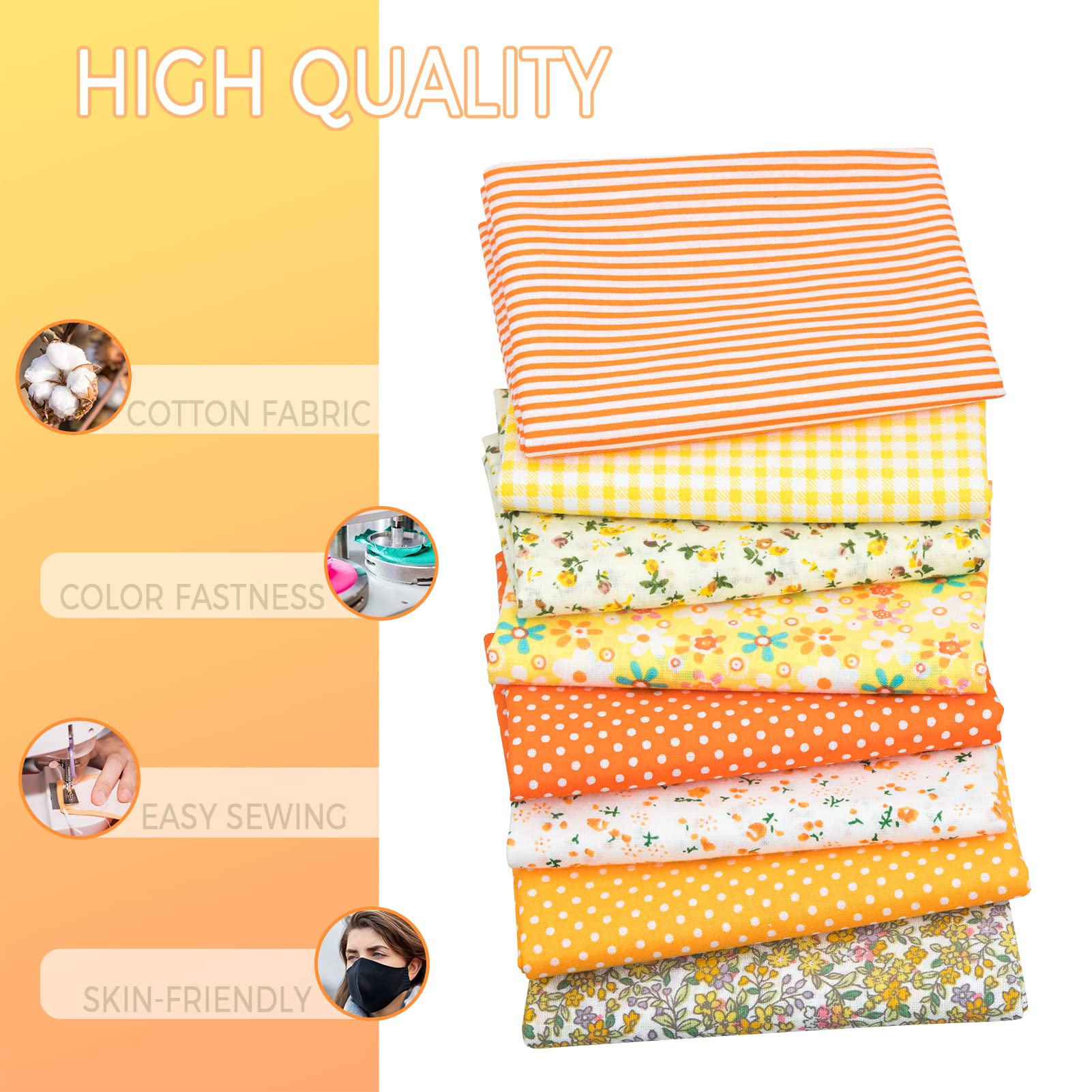 Aubliss 8pcs Fat Quarter Fabric Bundles (100% Cotton - 20‘’ x 20‘’ / 50cm x 50cm) Quilting Cotton Craft Fabric Pre-Cut Squares Sheets for Patchwork Sewing Quilting Crafting