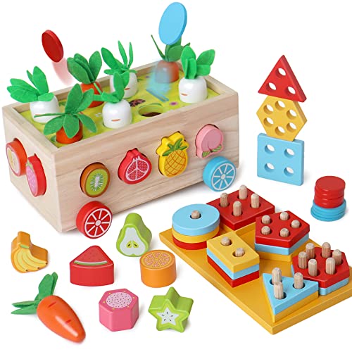 BEAUAM Toddlers Montessori Educational Toys for Boys 2 3 4 Year Old Girls, Wood Shape Classification Toys for Gifts for Children 2-4, Wood Preschool Carrot Harvest Game