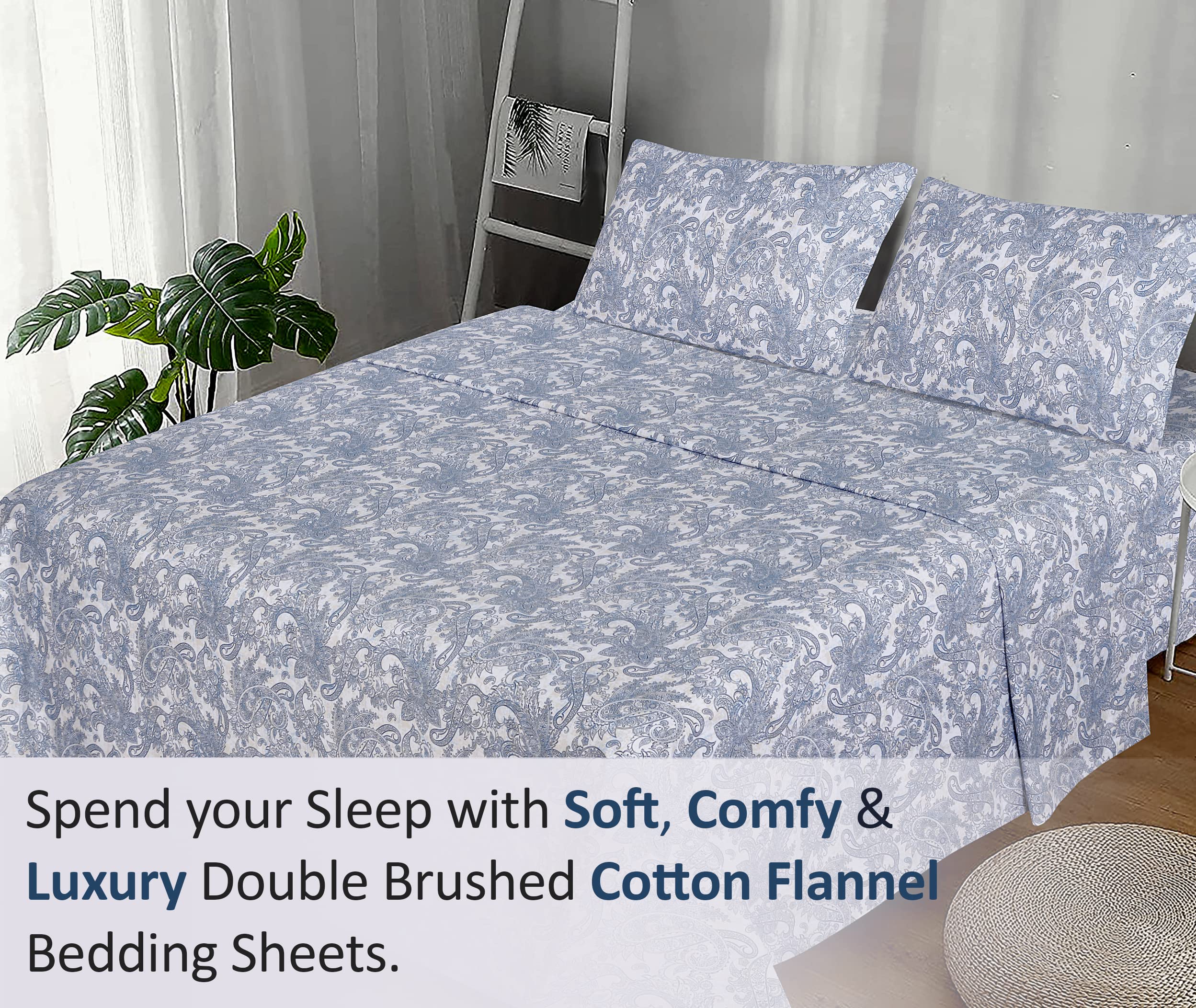 RUVANTI Flannel Sheets Full Size - 100% Cotton Brushed Flannel Bed Sheet Sets - Deep Pockets 16 Inches (fits up to 18") - All Seasons Breathable & Super Soft - Warm & Cozy - 4 Pcs - Aura