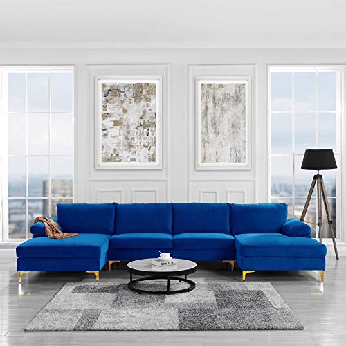 Casa Andrea Modern Modern Large Velvet Fabric U-Shape Sectional Sofa, Double Extra Wide Chaise Lounge Couch with Gold Legs