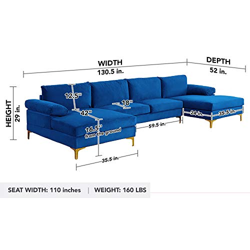 Casa Andrea Modern Modern Large Velvet Fabric U-Shape Sectional Sofa, Double Extra Wide Chaise Lounge Couch with Gold Legs