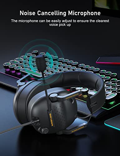 SENZER SG500 Surround Sound Pro Gaming Headset with Noise Cancelling Microphone - Detachable Memory Foam Ear Pads - Portable Foldable Headphones for PC, PS4, PS5, Xbox One, Switch - Black