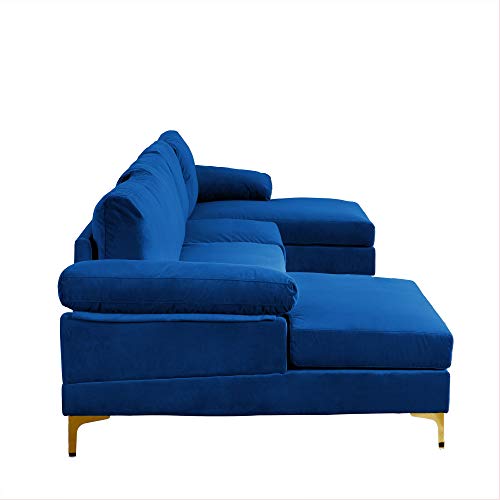 Casa Andrea Modern Modern Large Velvet Fabric U-Shape Sectional Sofa, Double Extra Wide Chaise Lounge Couch with Gold Legs