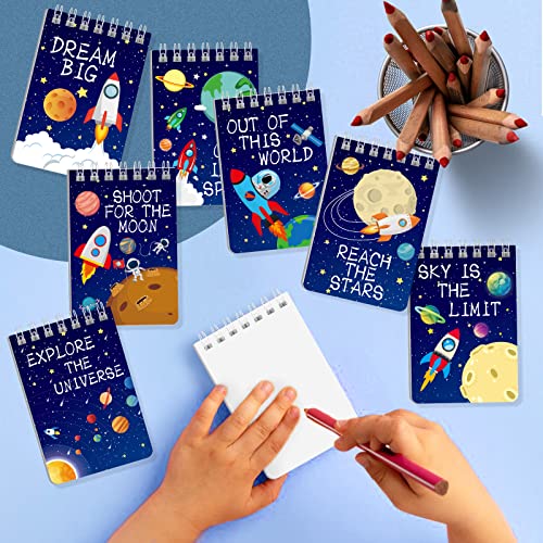 Outer Space Mini Notebook 32 Pack Kids Space Party Favor Galaxy Goodie Bags Solar System Science Astronaut Rocket Planet Small Spiral Pocket Notepads for Boys Girls Space Theme Birthday Party Supplies