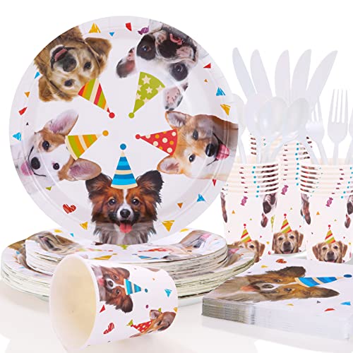 175PCS Dog Themed Birthday Party Supplies Dog Party Plates Cups and Napkins Sets for Puppy Dog Pals Birthday Party Decorations, Serves 25