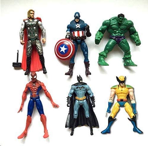 DLRICH Superhero Action Figures/6 PCS Action Figure Set , Spiderman, Superman, Hulk, Thor, Ironman, Captain America PVC Figures Toys Hero Cake Wholesaler Theme Party Supplies
