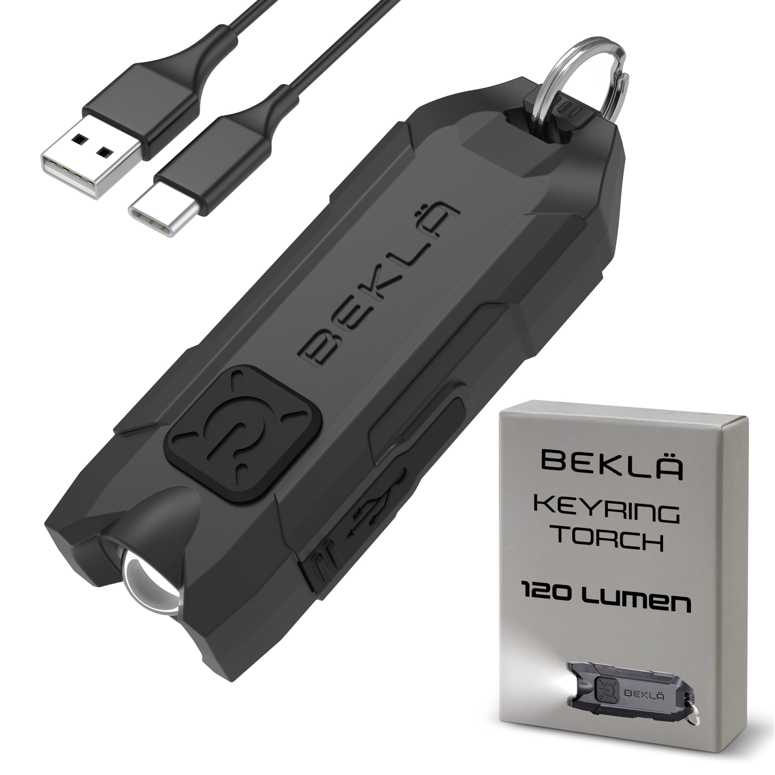BEKLA Rechargeable Keychain Flashlight, 120 Lumen Mini Flashlight, EDC Keychain Light, Flashlight Keychain, Small Flashlights.