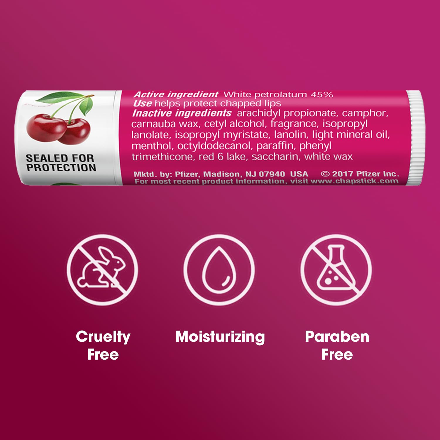 ChapStick Classic Cherry Lip Balm – Fruity & Sweet Lip Moisturizer for Dry Lips, 0.15 Oz
