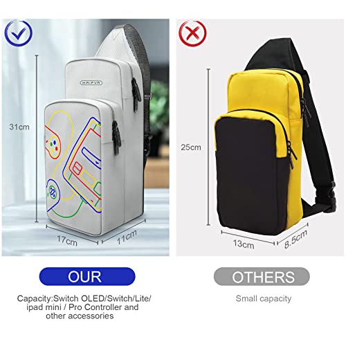 Steam Deck Carrying Bag, Switch/Switch OLED console&Accessories Travel Carrying Case, Mini Retro Console Style Travel Bag, Small Portable Sling Crossbody Shoulder Bag for Hiking Walking Biking (Grey)