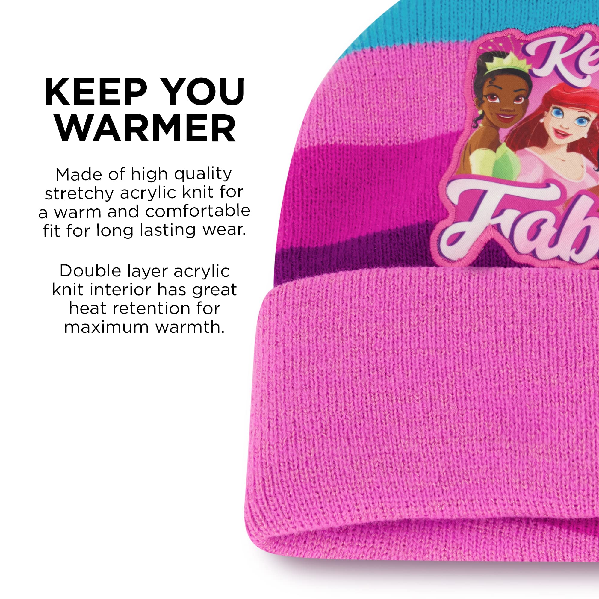 Disney Girls Winter Hat with Knit Gloves and Insulated Ski Glove Set, Princess For Ages 4-7
