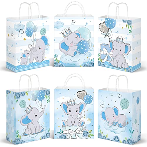 24 Pack Elephant Gift Bags Baby Shower Treat Bags Birthday Party Favor Bags Candy Goodie Bags for New Parents Sprinkle Birthday Party Boy Girl Baby Shower Kids Animal Theme Supplies Decor (Blue)
