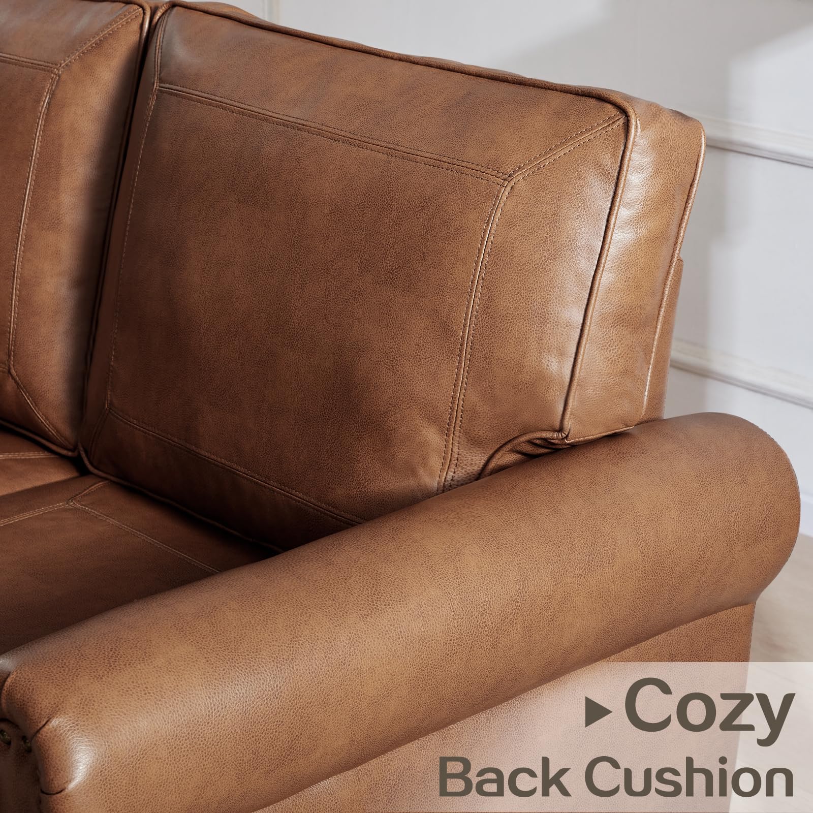 Dreamsir 79 Traditional Faux Leather Sofa Couch with Nailhead Trim, Classic 3-Seater Sofa with Rolled Arm for Living Room, Bedroom, Apartment, Easy Assembly (Brown) 5023