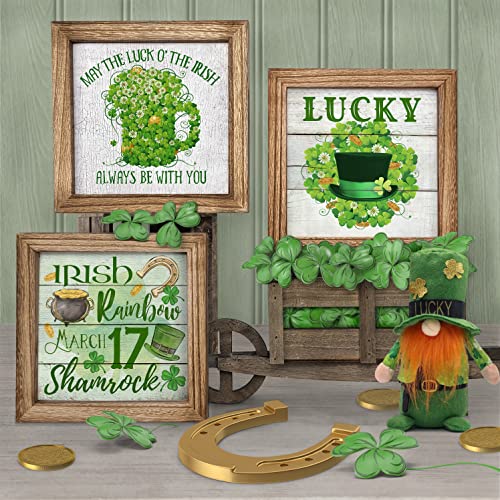 Set of 3 Rustic Wood Frames for Tiered Tray Decor with 36 Seasonal Interchangeable home signs Farmhouse Home Decor for the Spring, Summer, Fall, Winter, Christmas, Easter, Thanksgiving, 4th of July, Halloween, Valentines & St Patrick’s Day, 7x7 in.