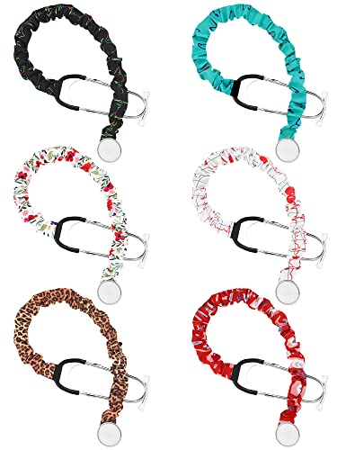 Tondiamo 6 Pieces Stethoscope Cover Scrunchie Elastic Fabric Stethoscope Covers Sleeve Compatible with Stethoscope 6 Styles Stethoscope Neck Wrap for Nurse Doctor
