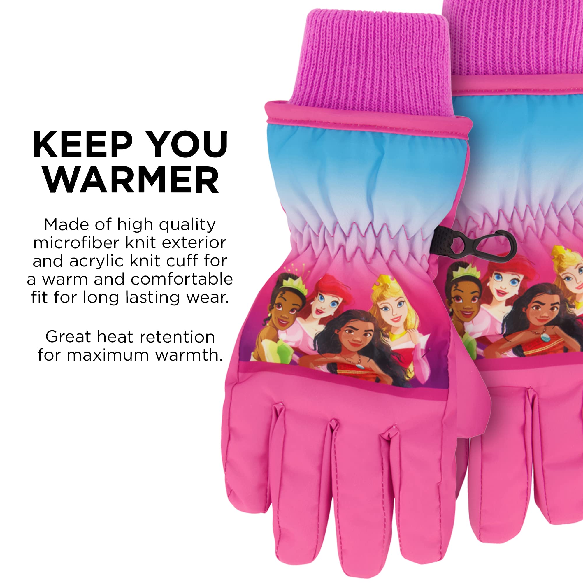 Disney Girls Winter Hat with Knit Gloves and Insulated Ski Glove Set, Princess For Ages 4-7