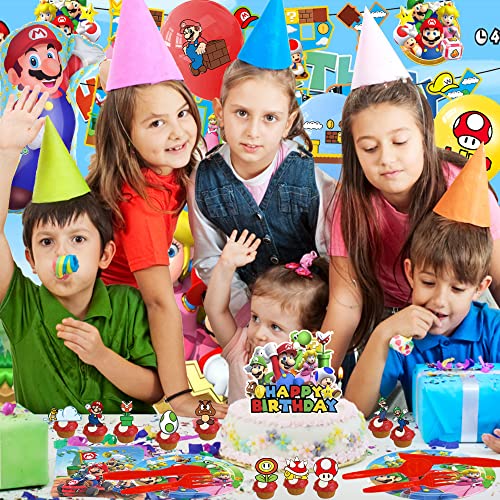Game themed birthday party decorations for boys and girls with Plant Balloon,Tableware,Paper Cup,Tablecloth, Backdrop Super Movie Theme Party