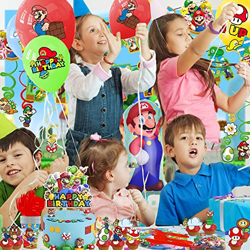 Game themed birthday party decorations for boys and girls with Plant Balloon,Tableware,Paper Cup,Tablecloth, Backdrop Super Movie Theme Party