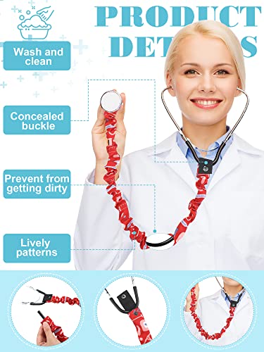 Tondiamo 6 Pieces Stethoscope Cover Scrunchie Elastic Fabric Stethoscope Covers Sleeve Compatible with Stethoscope 6 Styles Stethoscope Neck Wrap for Nurse Doctor