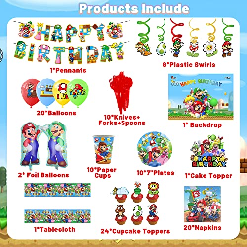 Game themed birthday party decorations for boys and girls with Plant Balloon,Tableware,Paper Cup,Tablecloth, Backdrop Super Movie Theme Party