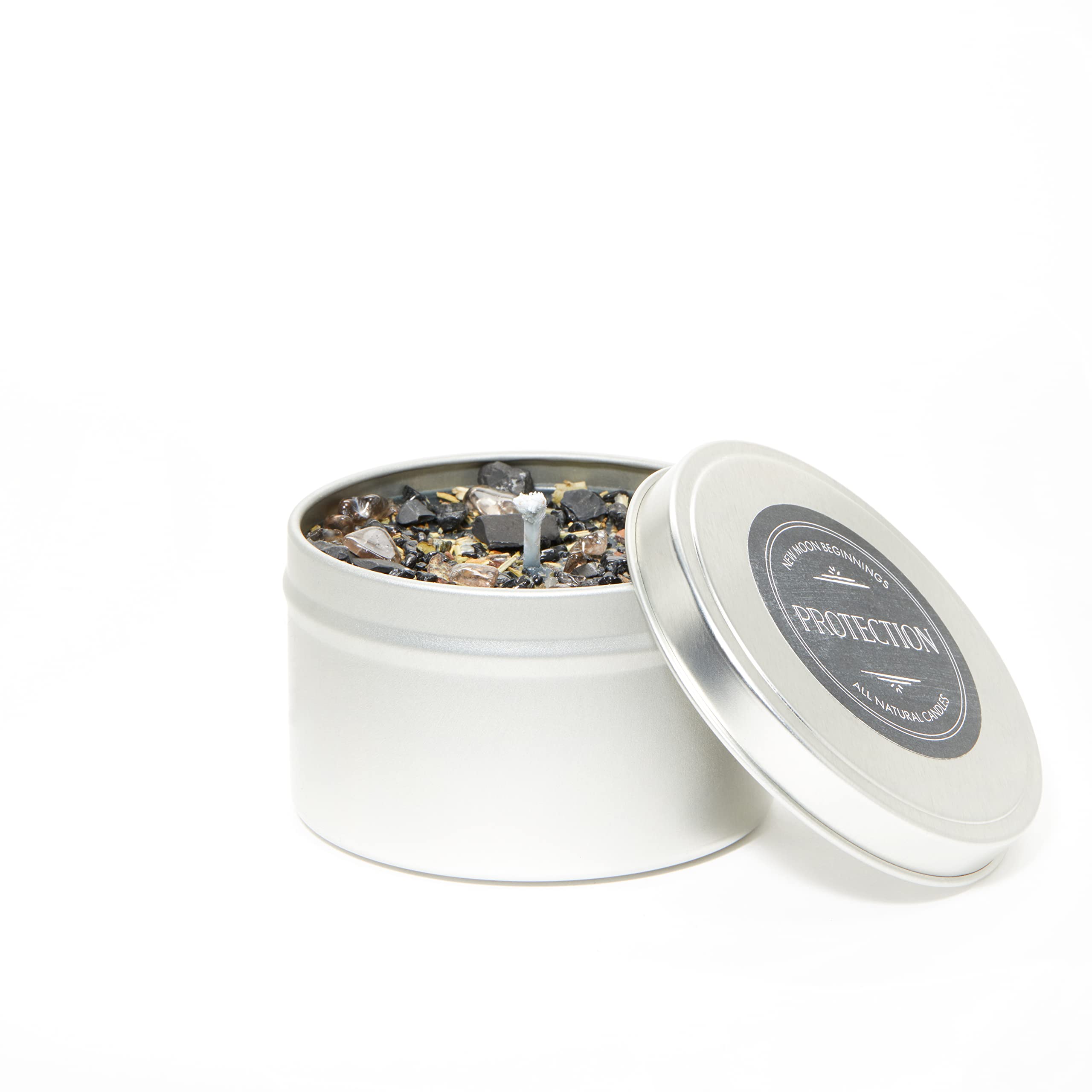 Protection Candles by New Moon Beginnings - Grounding & Intention Candle - Black Candle - Soy Candle - Protection Crystals