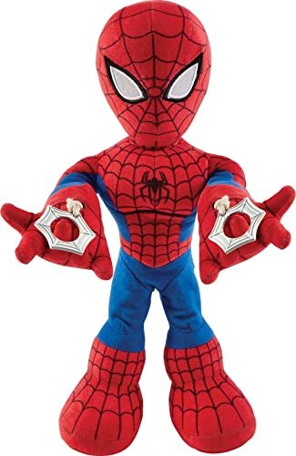 Marvel Spider-Man Plush Toy, City Swinging Soft Doll, 11-inch Super Hero Figure with Web-Swinging Action, Lights and Sounds