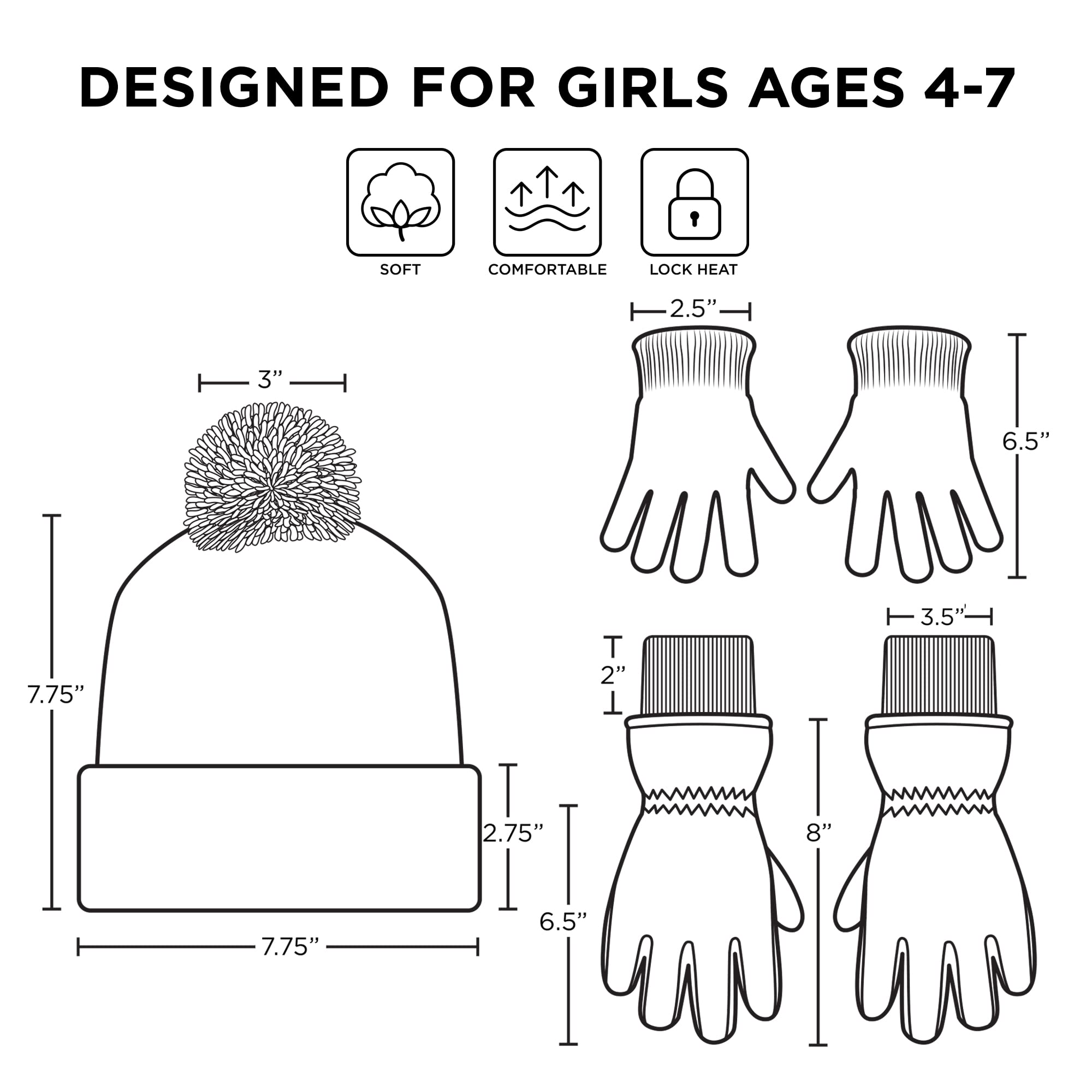 Disney Girls Winter Hat with Knit Gloves and Insulated Ski Glove Set, Princess For Ages 4-7
