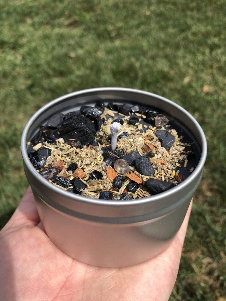 Protection Candles by New Moon Beginnings - Grounding & Intention Candle - Black Candle - Soy Candle - Protection Crystals