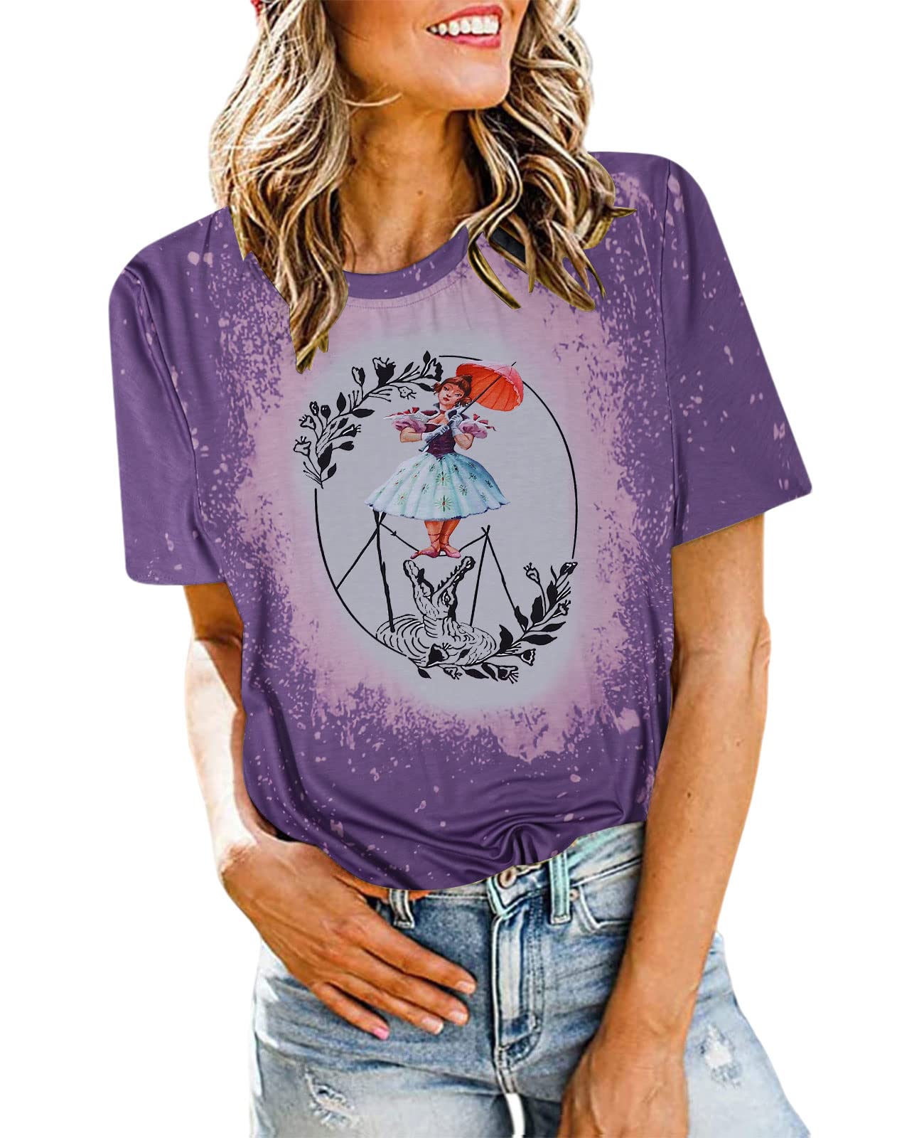 Beware of Hitch Hiking Ghost Shirt Women Funny Halloween Shirt Haunted Mansion Tshirt Fall Short Sleeve Top Purple