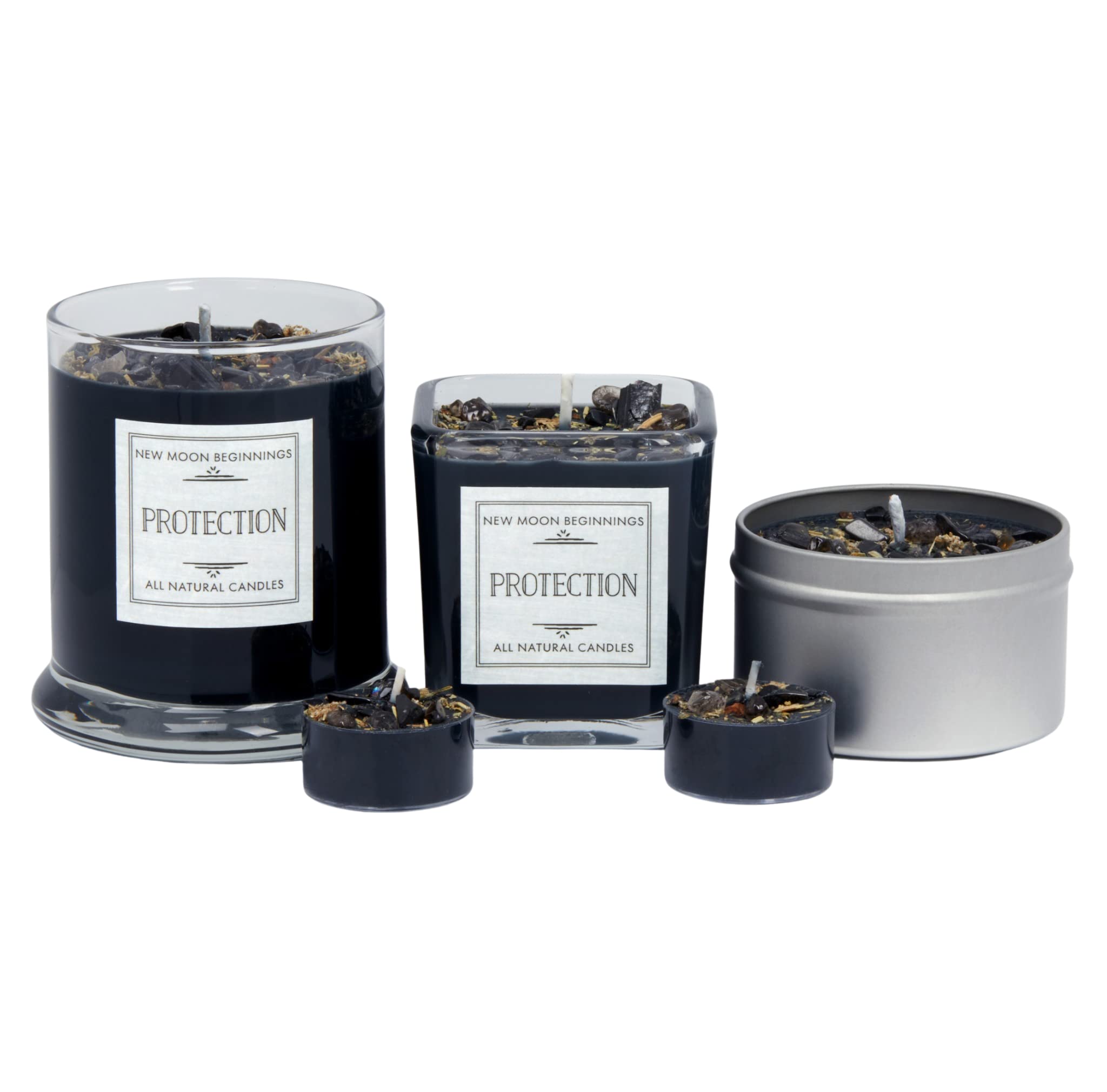 Protection Candles by New Moon Beginnings - Grounding & Intention Candle - Black Candle - Soy Candle - Protection Crystals