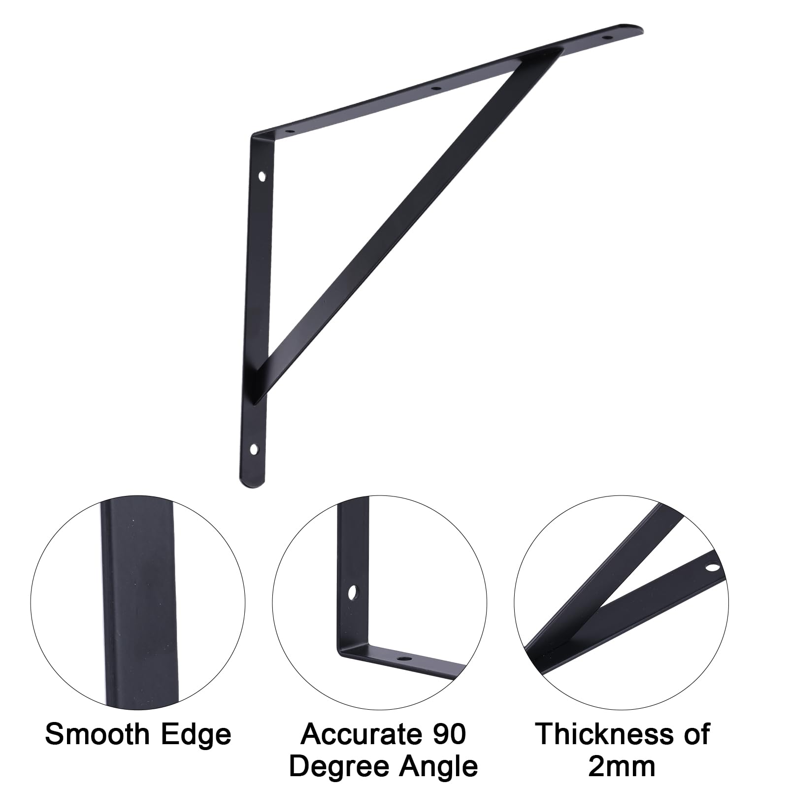 Shelf Brackets 12 x 8 inch, 6 Pack Wall Shelf Brackets with 90 Degree Triangle, Black Metal Shelf Brackets, Shelves L Brackets(300x190mm)