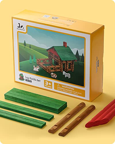 SainSmart Jr. 110 PCS Wooden Log Cabin Set Building House Toy for Toddlers, Classic STEM Construction Kit with Colorful Wood Logs Blocks for 3+ Years Old