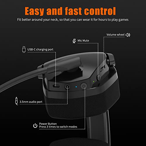 NUBWO G06 Wireless Gaming Headset with Crystal-Clear Microphone for PS5, PS4, PC, and Switch, 47-Hr Battery, Ergonomic Design (Orange)