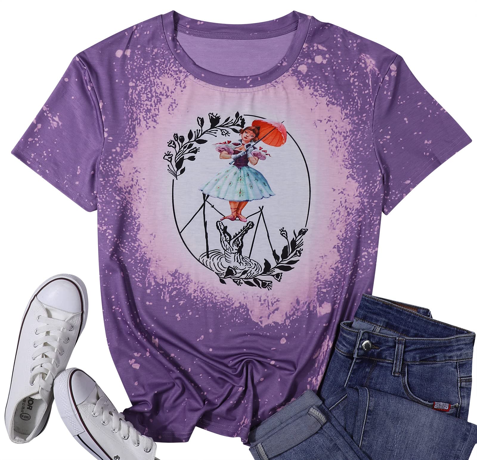 Beware of Hitch Hiking Ghost Shirt Women Funny Halloween Shirt Haunted Mansion Tshirt Fall Short Sleeve Top Purple