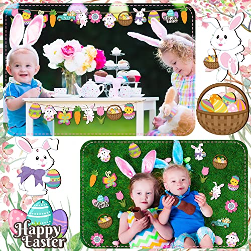24 Pieces Spring Easter Wooden Ornaments Happy Easter Cutouts Embellishments Cute Holiday Decorations with Strings Hanging Ornaments for Easter Tree Party Home Classroom Decor (Bunny Egg Flower)